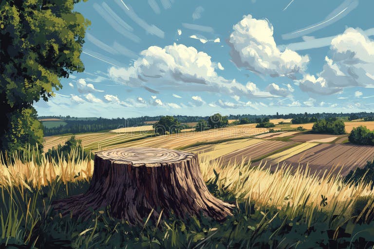 Stump Overlooking Fields stock illustration. Illustration of fields ...