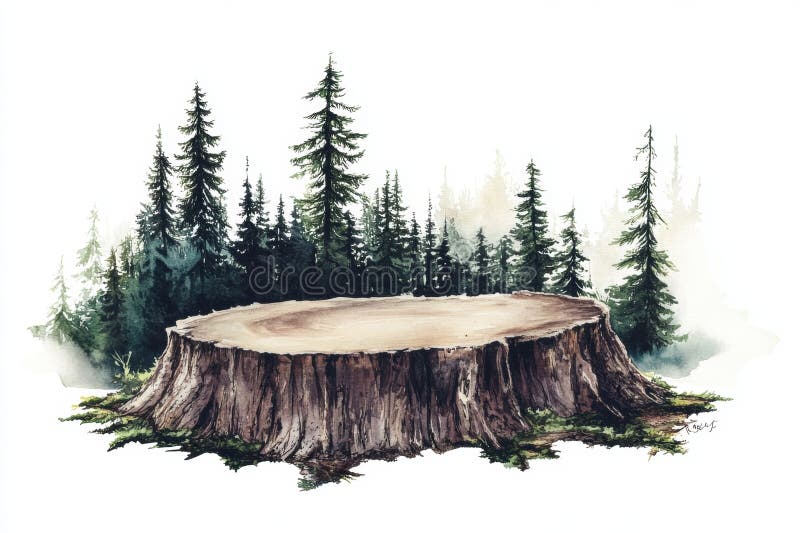 Stump Surrounded by Dense Evergreen Forest in Tranquil Landscape Stock ...