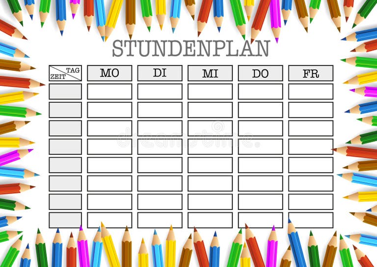Class Schedule Surrounded by Colored Pencils Template Stock Vector ...
