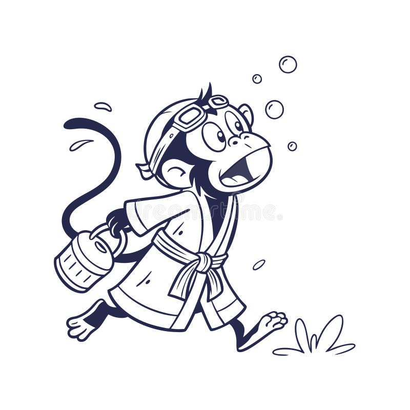 Stunned Monkey Engaging in Scuba Diving Stock Image - Illustration of ...