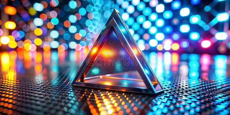 Stunning Abstract Art Glowing Metal Triangle Design on a Reflective ...