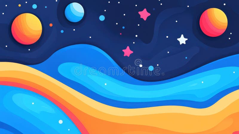 Vibrant 2D Panoramic Wallpaper Featuring Abstract Gradient Planets ...