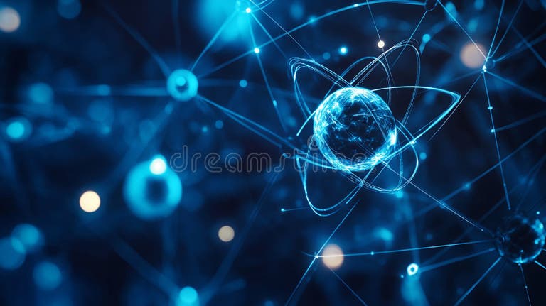 Abstract Blue Atom Network Digital Art Modern Science Technology ...
