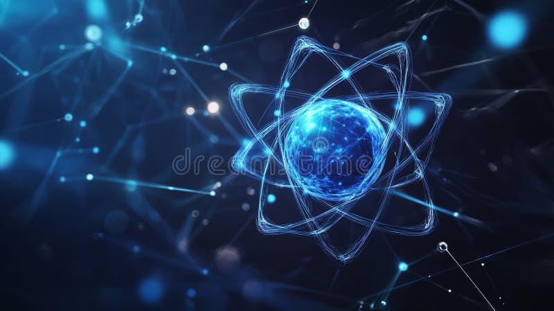 Abstract Blue Atom Structure Digital Art Network Technology Background ...