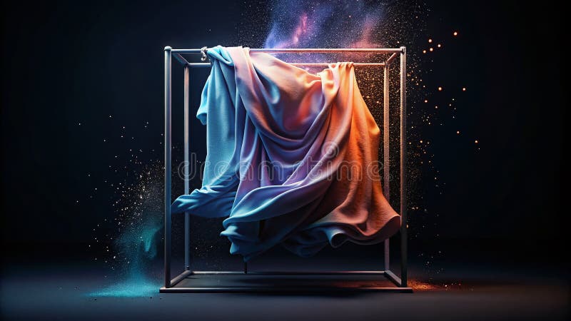 Stunning Abstract Black and White Fabric Drape with Glowing Particles a ...