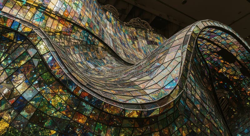 Stunning Abstract Curved Stained Glass Installation with Dynamic Colors ...