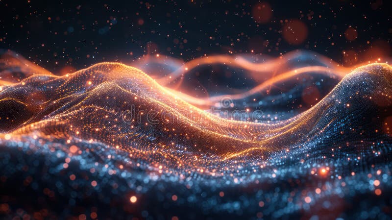 Digital Wave of Data Points on Dark Background - Abstract 3D Rendering ...