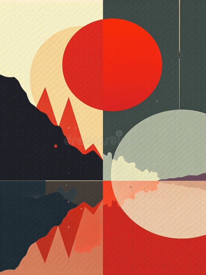Abstract Geometric Landscape with Sun and Reflection Stock Illustration ...