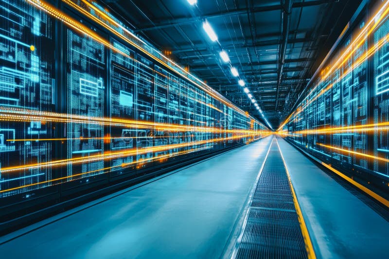 Abstract Digital Landscape with Cascading Streams of Light Stock Image ...