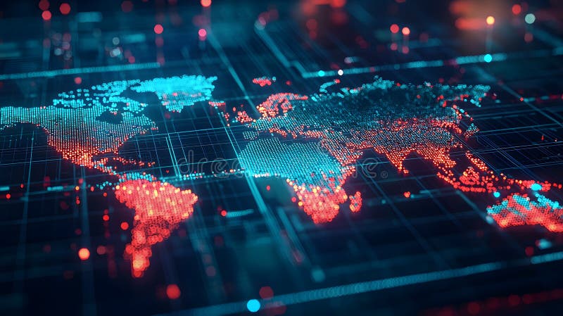 Global Network Connection Digital World Map with Data Points and Illuminated Lines AI Generated ...