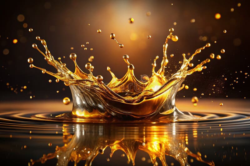 Stunning Abstract Double Exposure Golden Oil Splash on a Deep Black ...