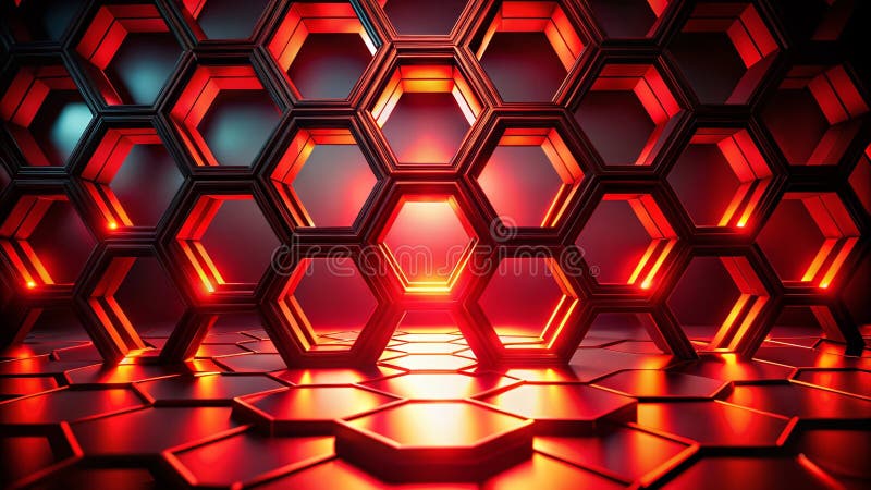 Stunning Abstract Hexagon Pattern with Glowing Red Shadows a LowLight ...