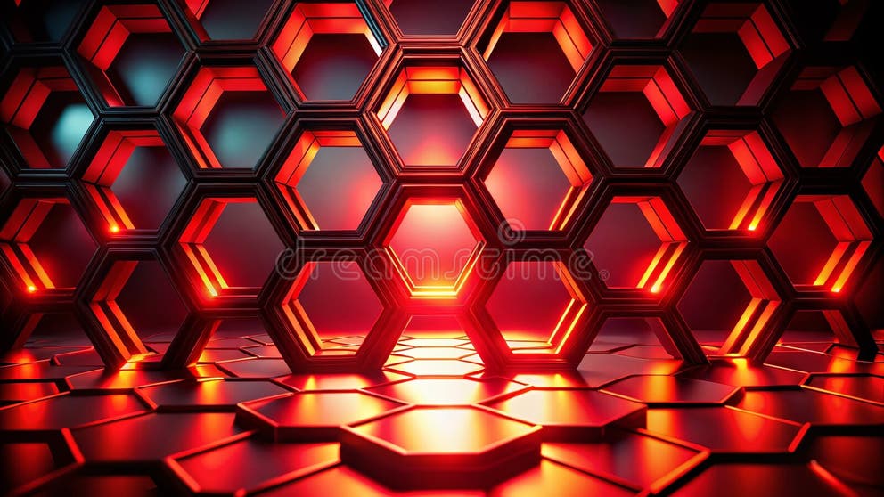 Stunning Abstract Hexagon Pattern with Glowing Red Shadows a LowLight ...