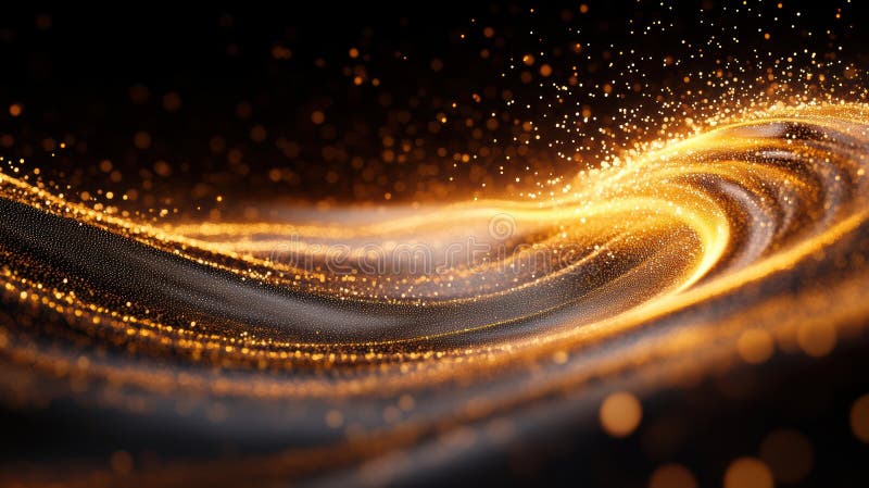 Golden Sparkle Waves with Light Particles on a Dark Background Stock ...
