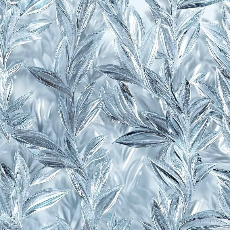 Abstract Seamless Pattern Icy Blue Glass Leaves Crystal Texture ...