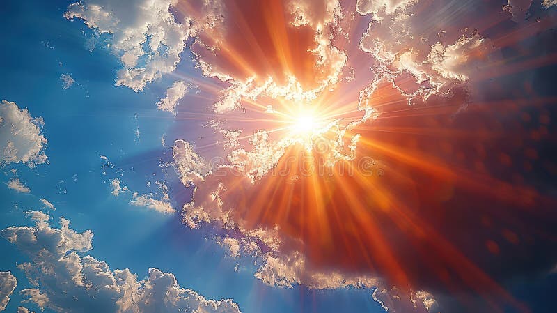 Sunbeams through Clouds Golden Sky Abstract Nature Background Stock ...