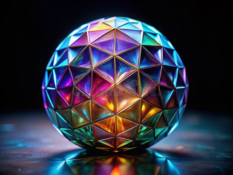 Stunning Abstract Iridescent Geometric Sphere on a Dark Background a ...