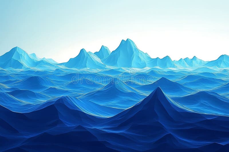 Stunning Abstract Low Poly Blue Mountains and Ocean Landscape Digital ...