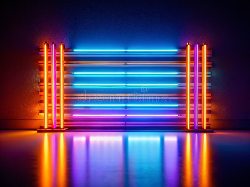 Stunning Abstract Neon Gradient Warm To Cool Light Bars on a Bold Black ...