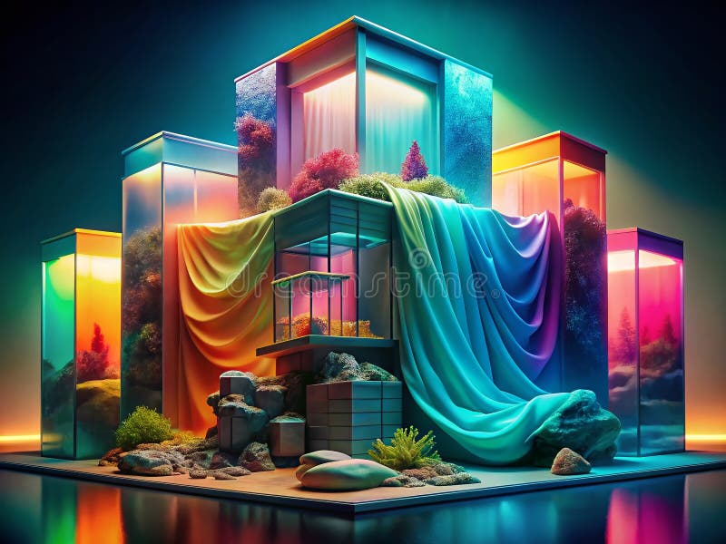 A Stunning Abstract Rainbow Aquarium Silk Drape and Architectural ...