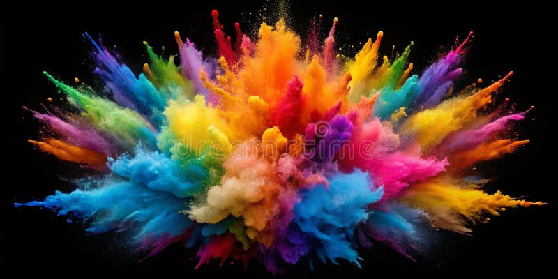 A Stunning Abstract Rainbow Paint Explosion on a Dramatic Black Canvas ...