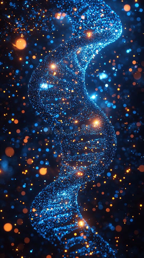 Intricate Digital Artwork Depicting a Glowing DNA Strand with Bright ...