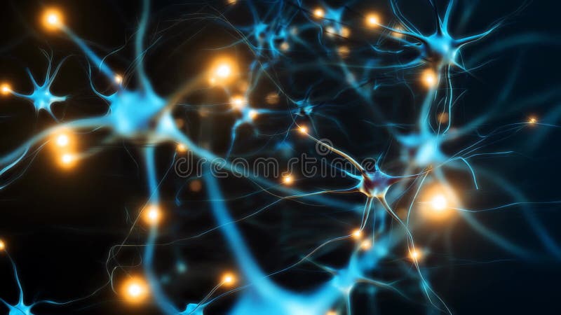 Abstract Network of Glowing Blue Neurons on Dark Background Stock ...
