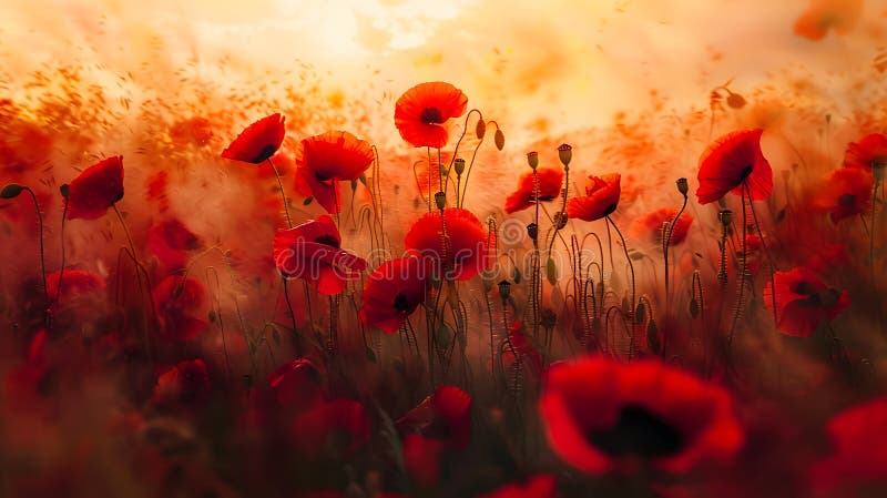 A Stunning Abstract View of a Field Full of Red Poppies Stock ...