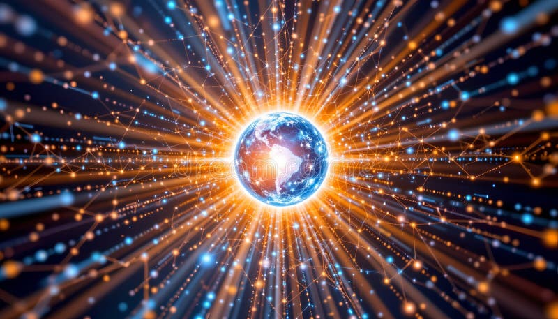 Vibrant Earth Surrounded by Dynamic Light Rays and Energy Particles ...