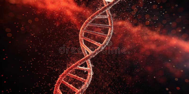 Abstract Representation of DNA Structure with Red Particles on Dark ...