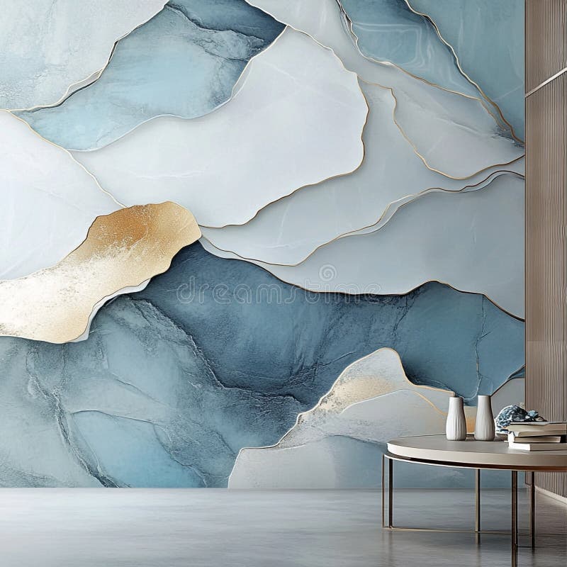 Abstract Blue and Gold Marble Texture Wall Mural Interior Design Stock ...