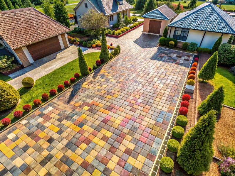 Stunning Aerial Perspective of a Beautifully Designed Driveway Paving ...