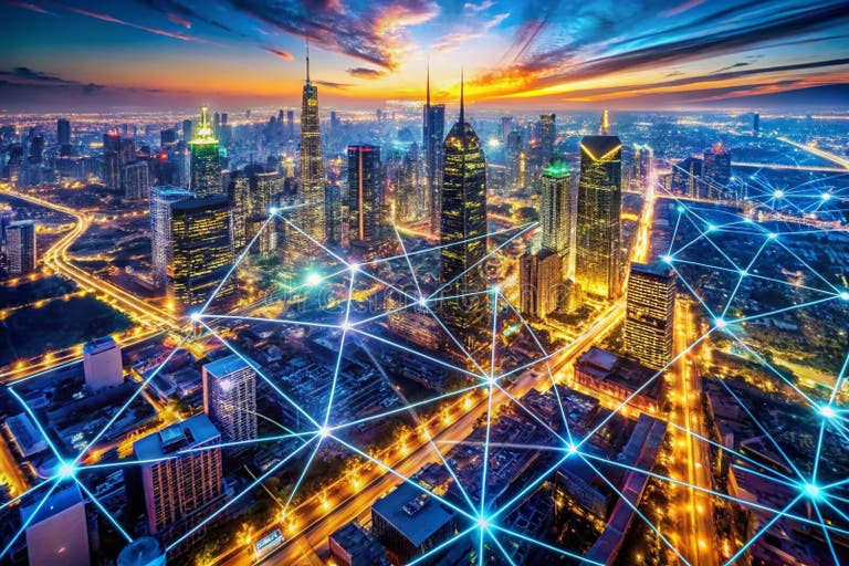 Stunning Aerial Perspective of a Complex Geometric Digital Grid Pattern ...