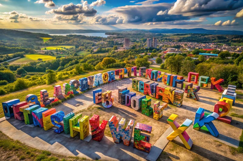 Stunning Aerial Perspective of a Decorative Slanted Alphabet Set a ...