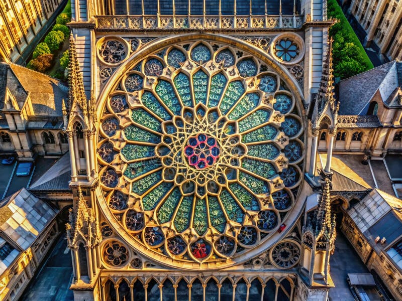 Stunning Aerial Perspective of a Gothic Rose Windows Architectural ...