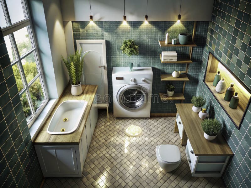 A Stunning Aerial Perspective of a Modern Laundry Room: Sleek Design ...