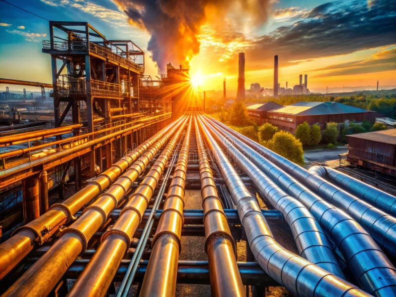 Comprehensive Aerial View of an Industrial Steel Pipe Network a ...