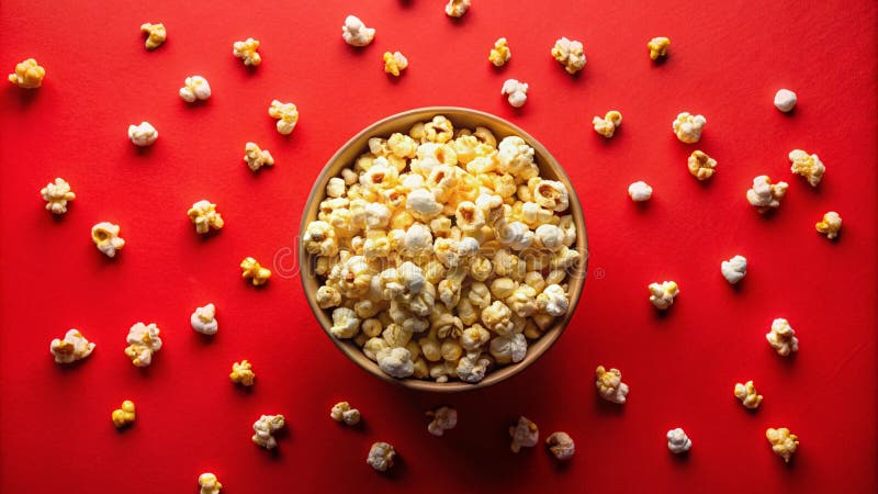 Stunning Aerial Perspective of a Popcorn Bowl on a Red Background a ...