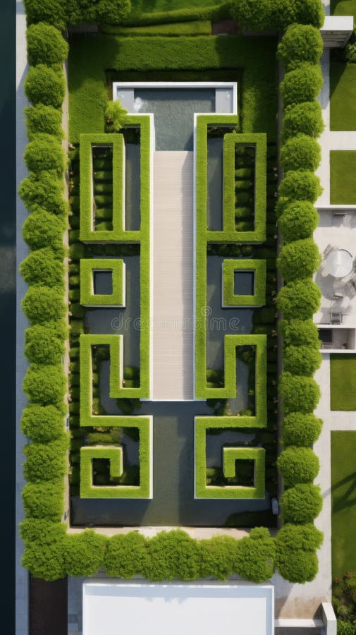 A Stunning Aerial Shot of a Modern Garden Design Featuring a Geometric ...