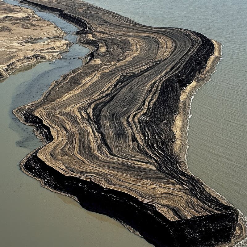 Unique Striated Landscape of Earth and Water on Expansive Shoreline ...