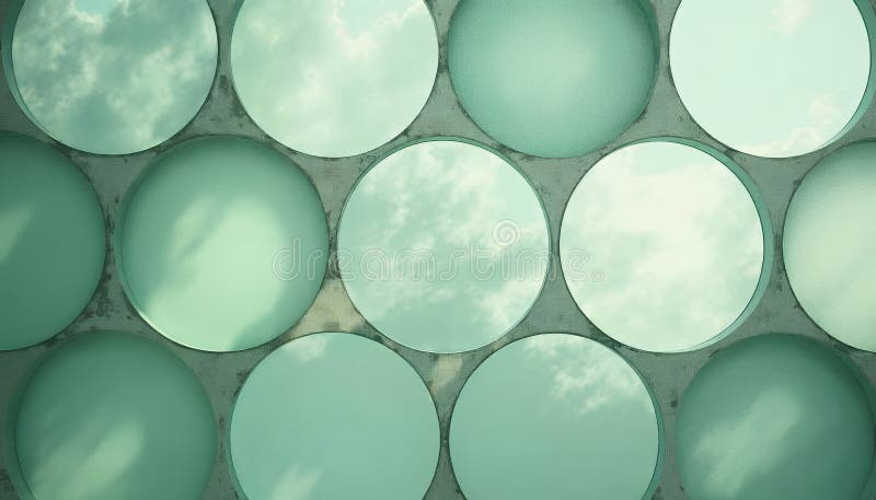 Aerial View of Reflective Circular Elements with Sky and Clouds in the ...