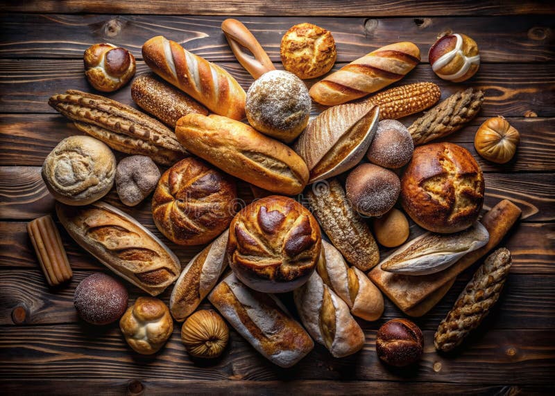 Stunning Aerial View of a Diverse Bread Selection on a Rustic Brown ...