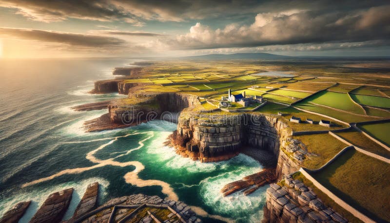 Stunning Aerial View of Downpatrick Head at Sunset, County Mayo ...