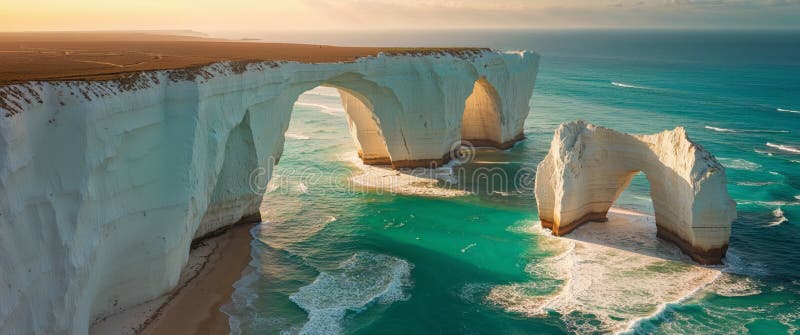 Stunning Aerial View of Dramatic White Cliffs Archway Over Turquoise ...