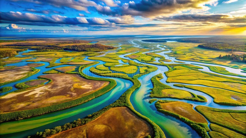 Stunning Aerial View of a Dynamic River Delta a Sophisticated Abstract ...