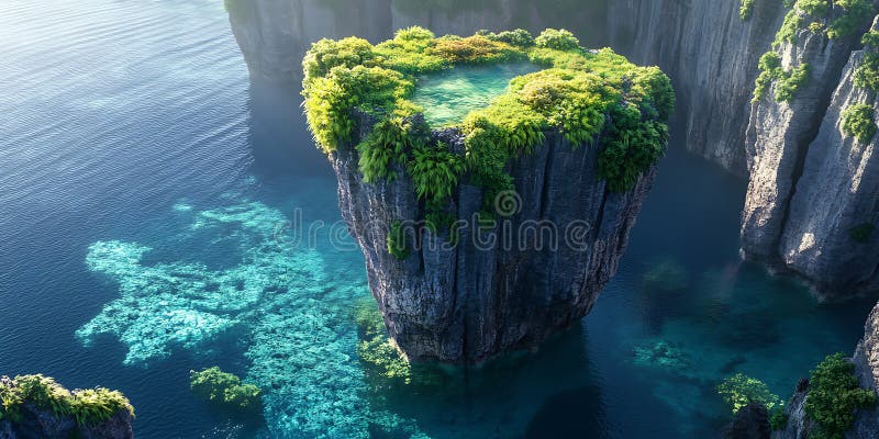 Stunning Aerial View Emerald Lagoon on Secluded Island Stock ...