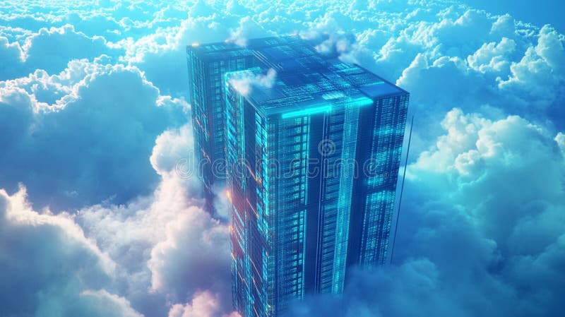 Futuristic Digital Skyscraper in Blue Cloudscape Stunning Aerial View ...