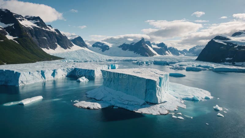 Majestic Glacial Landscape: Arctic Icebergs and Mountains Stock ...