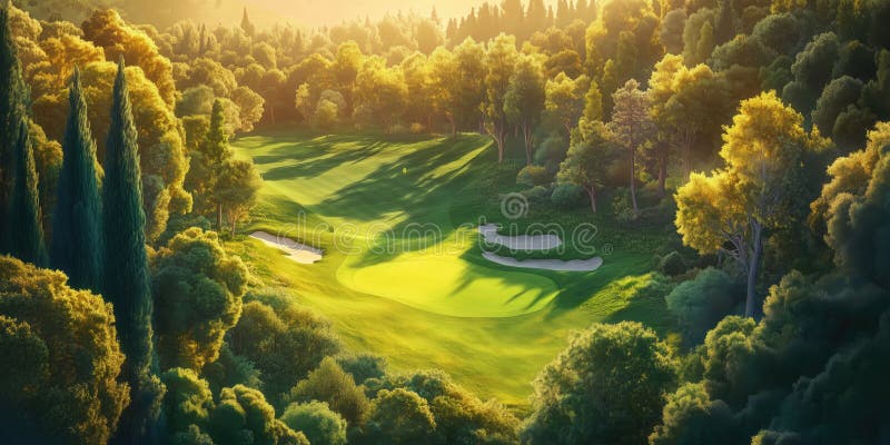 Stunning Aerial View Lush Green Golf Course Surrounded Vibrant Trees ...