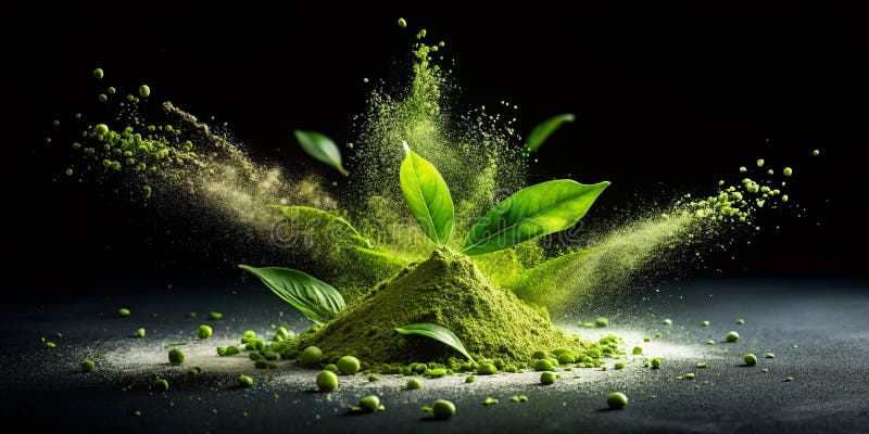 A Stunning Aerial View of Matcha Powder Exploding Over Fresh Green Tea ...